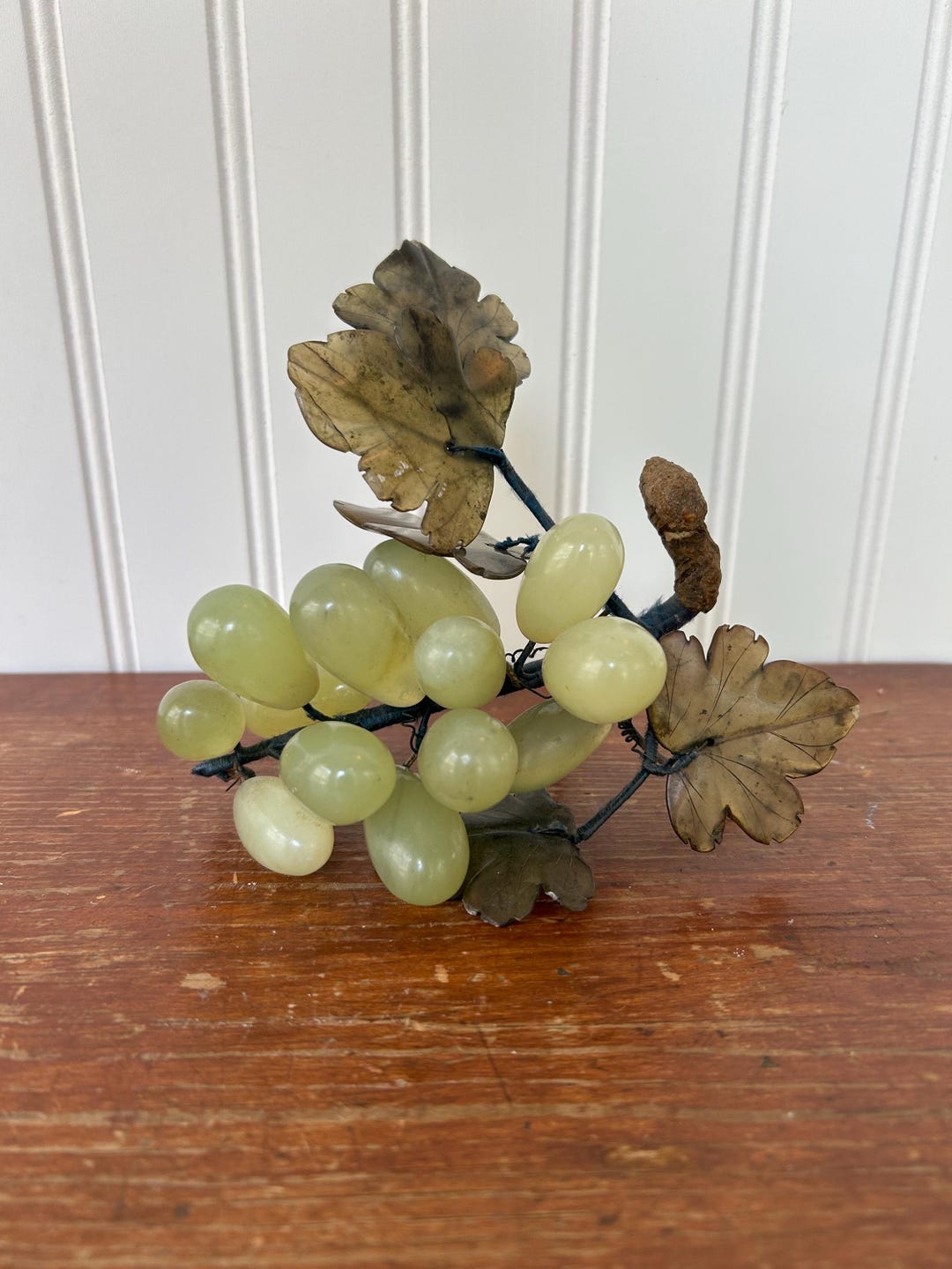 Vintage Jade Grape Cluster With Glass Leaves | Mid-century Stone Fruit ...