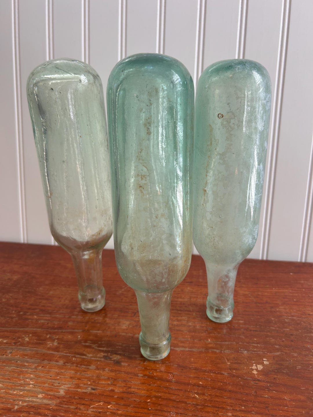 Antique Aqua Torpedo Soda Bottles – Set of 3 Dug Glass – Iridescent ...