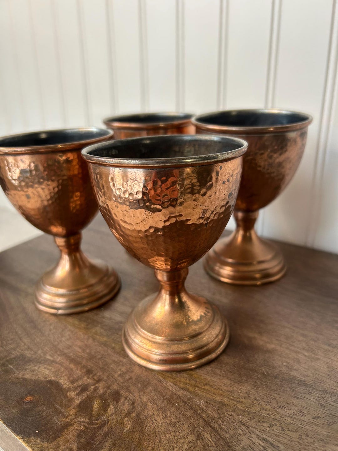 Vintage Set of Four Handcrafted Hammered Copper Goblets/wine/drinkware ...