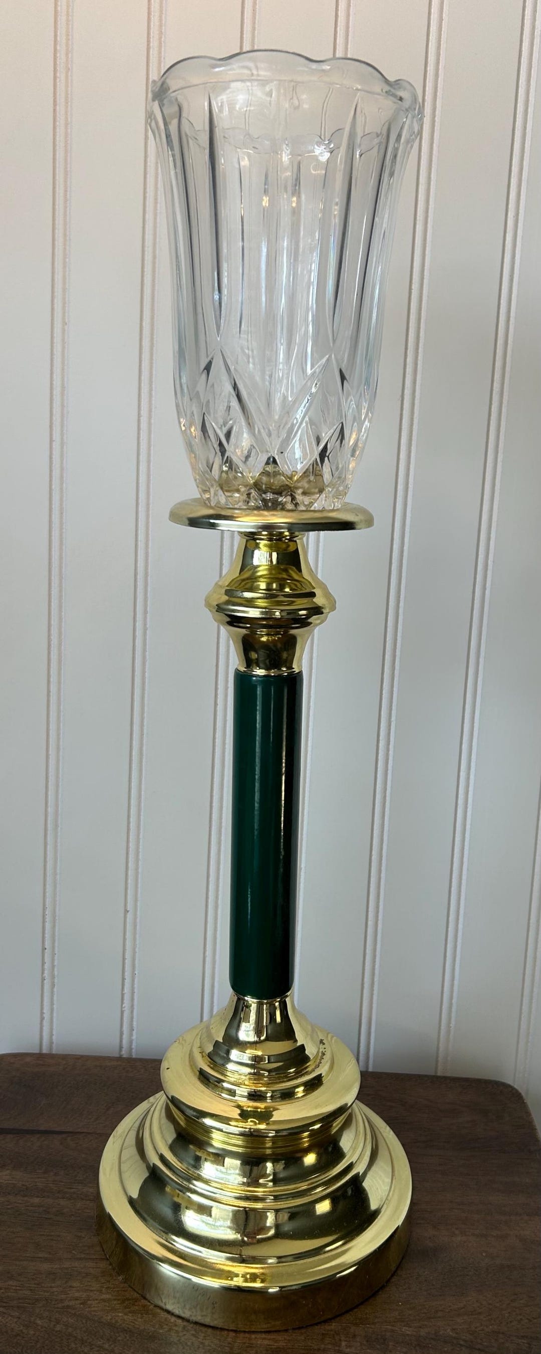Vintage Brass Candlestick Lamp With Crystal Shade - Upcycled Decor - Etsy