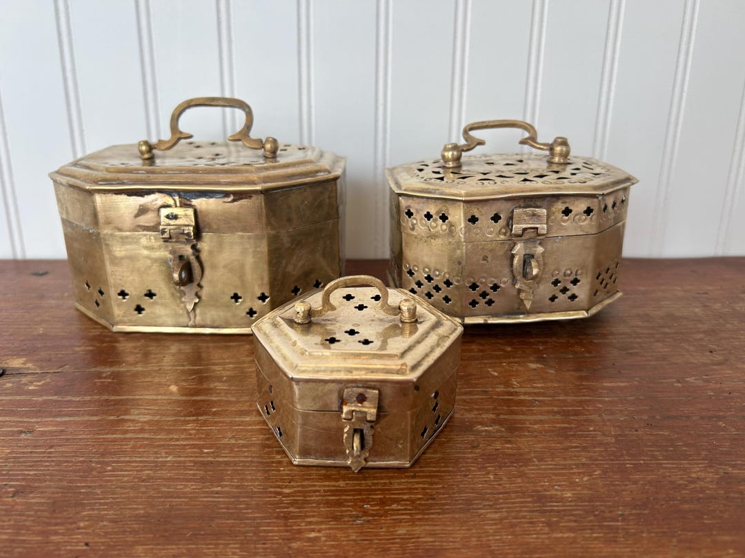 Vintage Set of 3 Brass Cricket Boxes Solid Brass Made in India Cricket ...