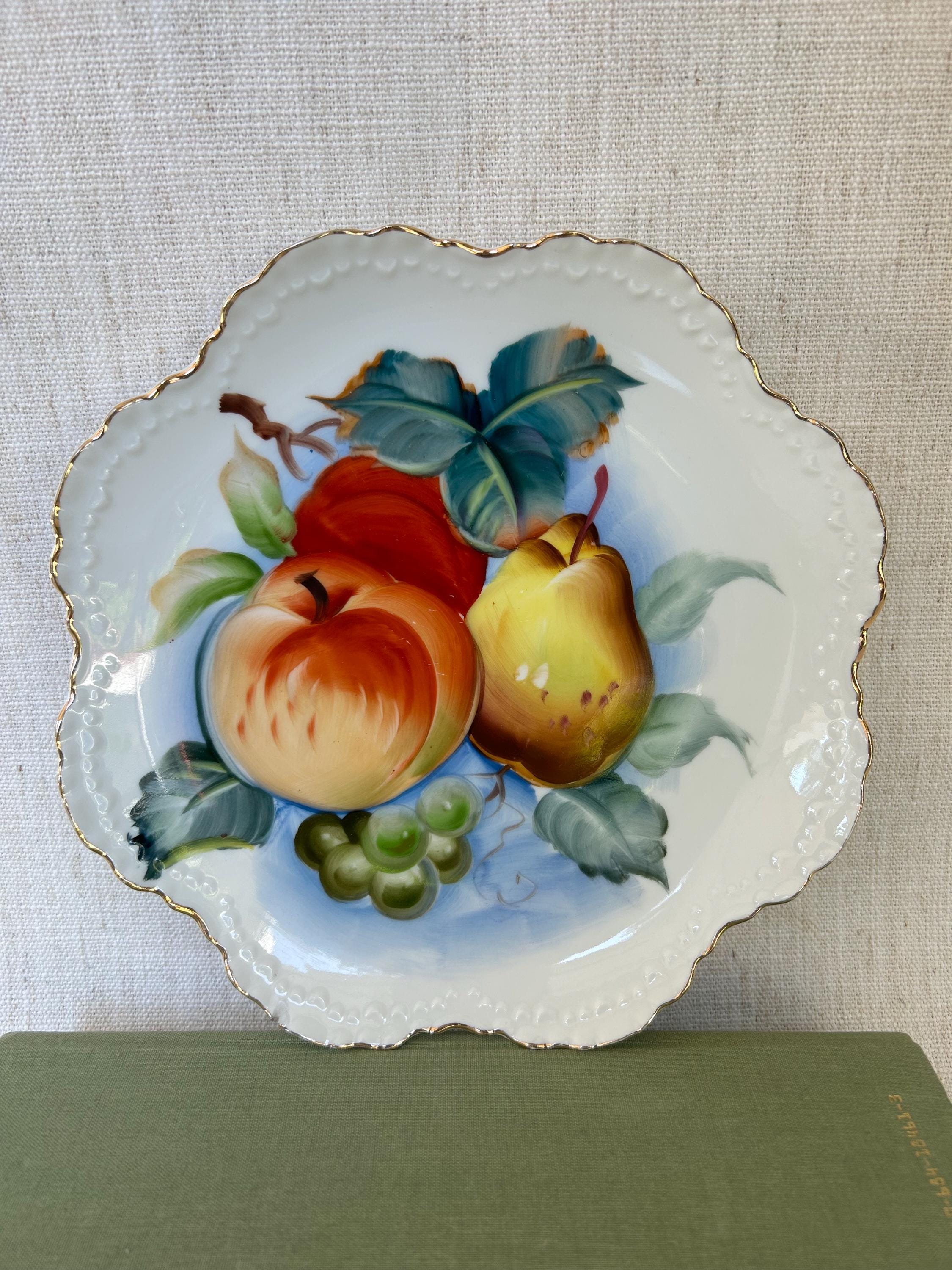 Vintage Lefton China Hand Painted Fruit PLATE SCALLOPED GOLD Porcelain ...