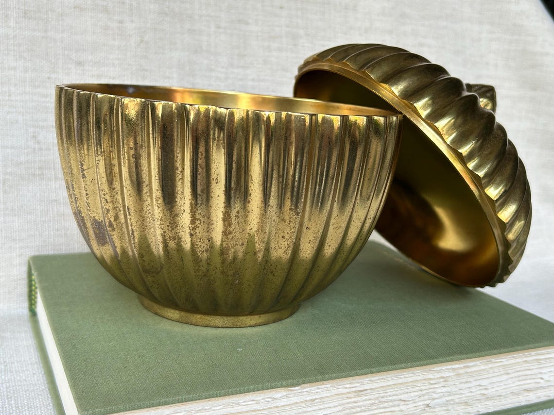 Vintage C.1960's Mid-century Solid Brass Fluted, Lidded Cachepot/urn ...