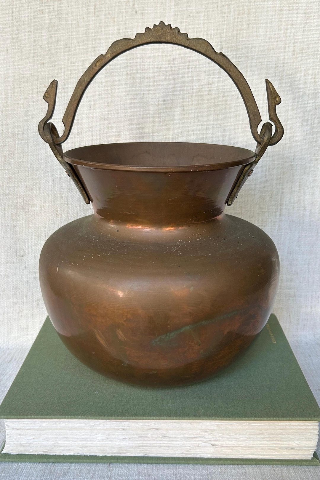 Antique Hand Raised Solid Copper Vessel/pot/urn/cauldron With Ornate ...