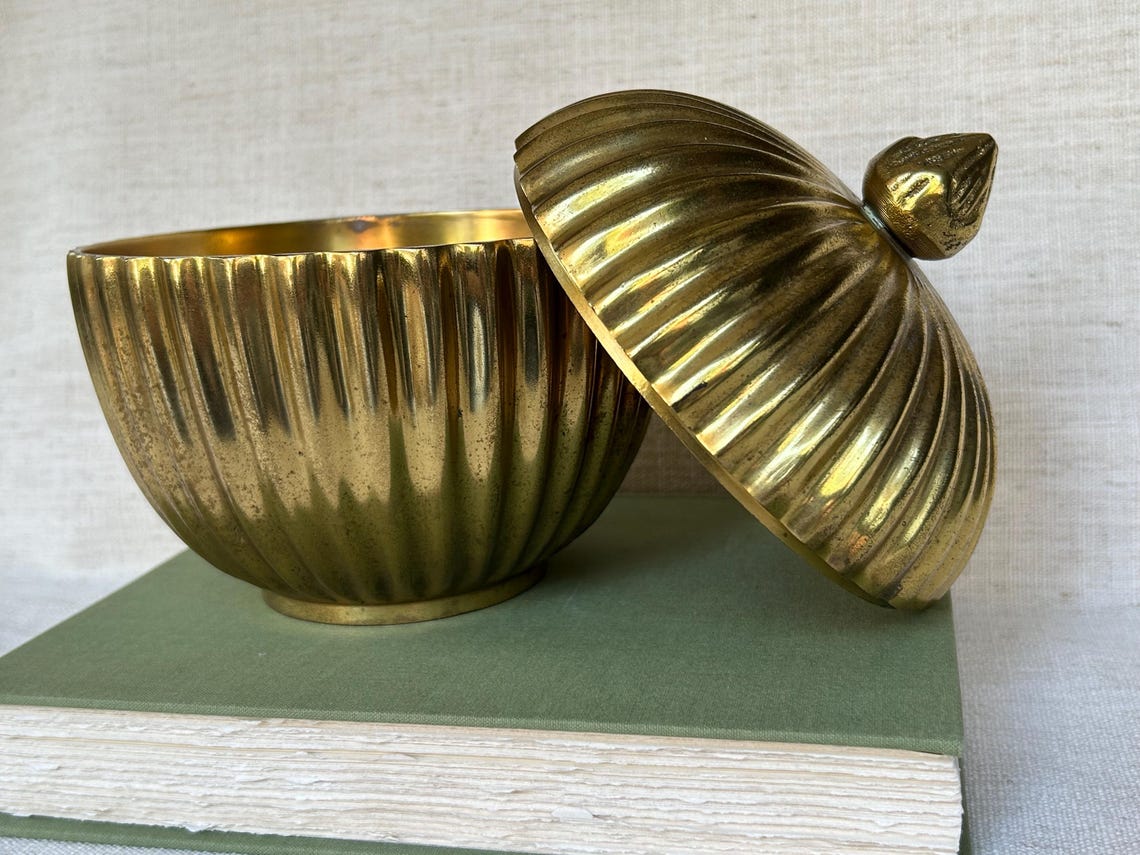 Vintage C.1960's Mid-century Solid Brass Fluted, Lidded Cachepot/urn ...