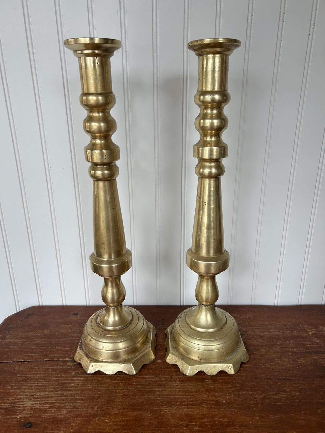 Vintage Brass Altar Candlesticks Pair: Colonial Style, 19.5" Tall - Etsy