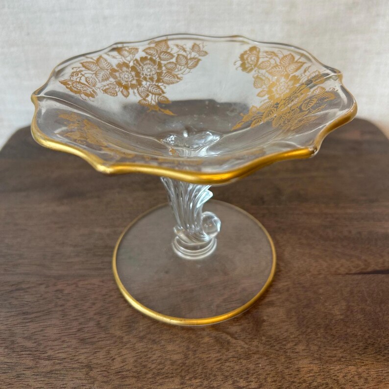Vintage Fostoria Gold Floral Glass Pedestal Candy Dish - Etsy