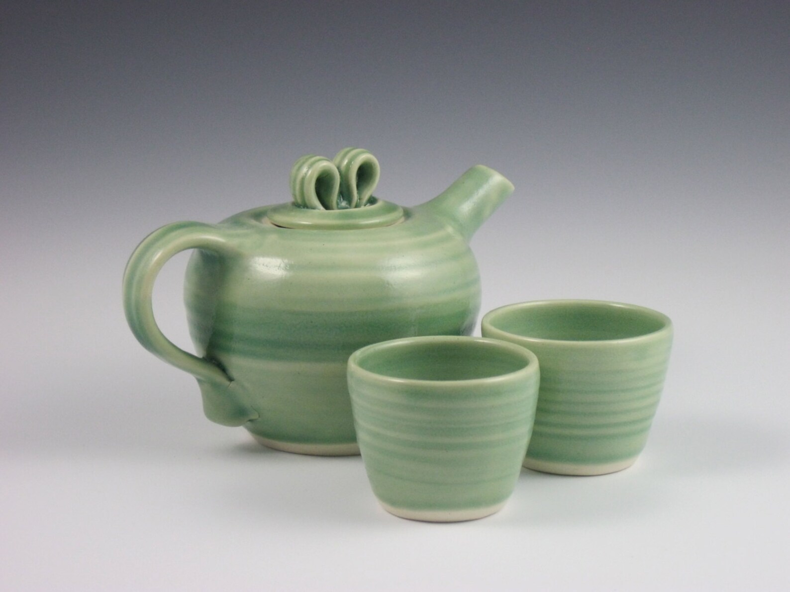 Glossy Pale Green Side Handle Porcelain Teapot With 2 Tea Cups - Etsy