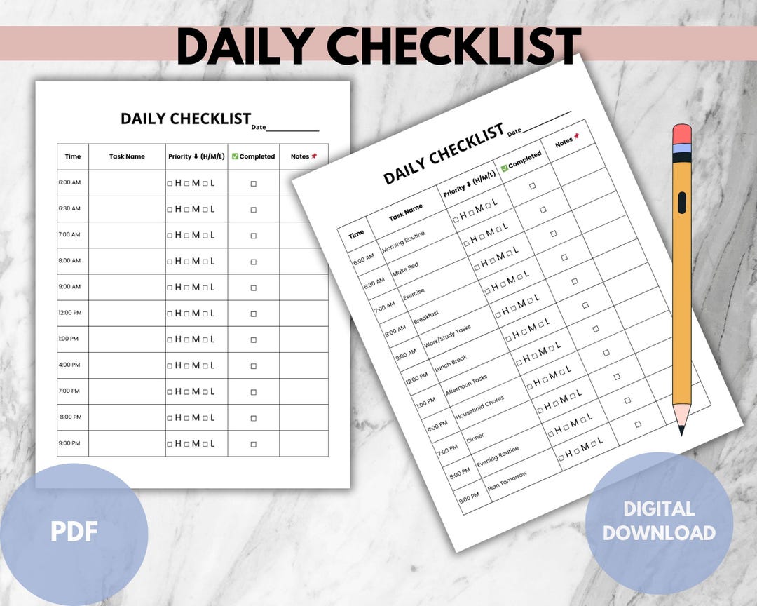 Daily Checklist PDF, Daily Routine Tracker, to Do List, Daily Planner ...