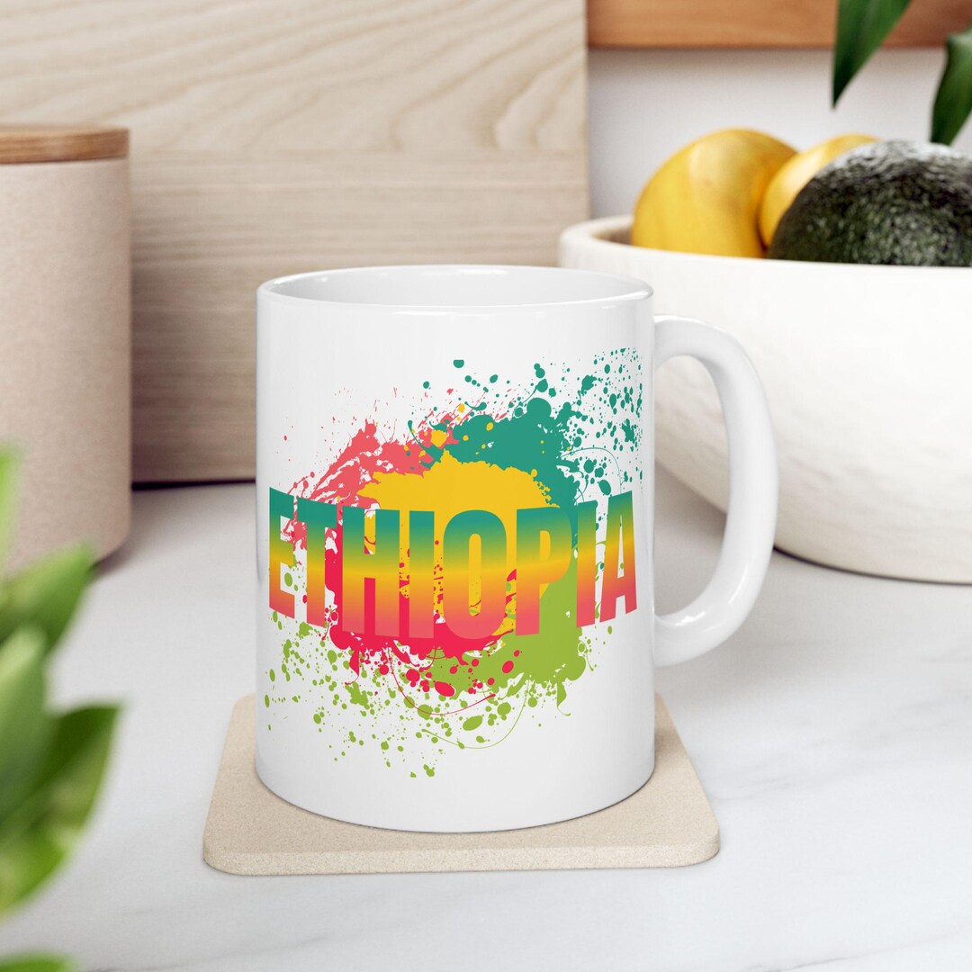 Ethiopia Flag Ceramic Mug, Ethiopian Art Coffee Cup, Ethiopian Culture ...