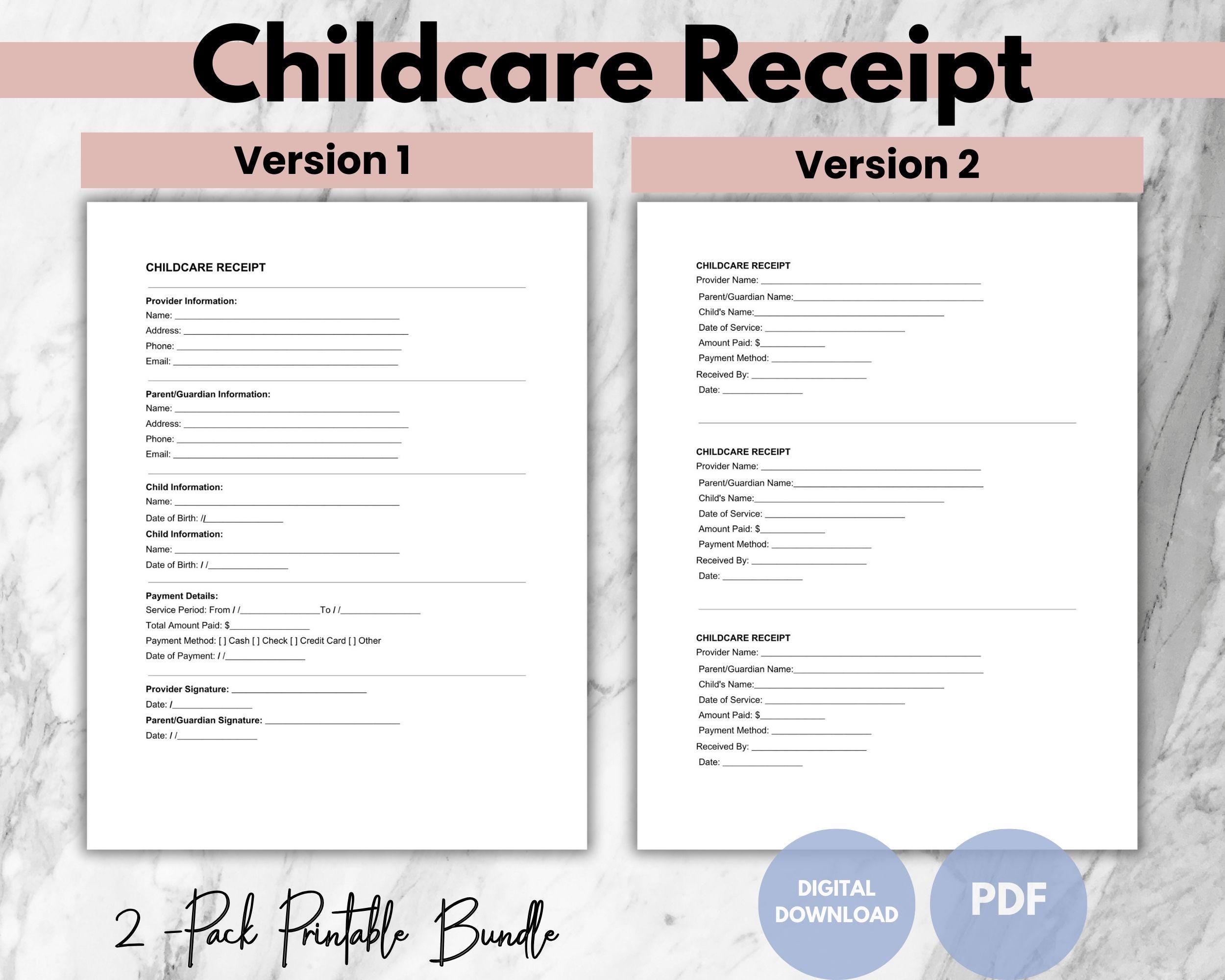 Child Care Receipt, Daycare Forms, Child Care Forms Template, Business ...