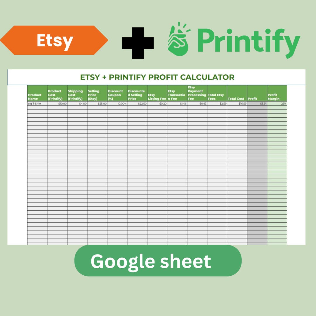 Etsy Printify Profit Calculator: Google Sheets (digital Download) - Etsy