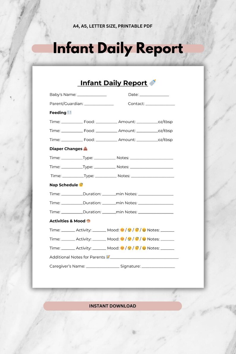 Infant Daily Report: Babysitter Nanny Log (printable PDF) - Etsy