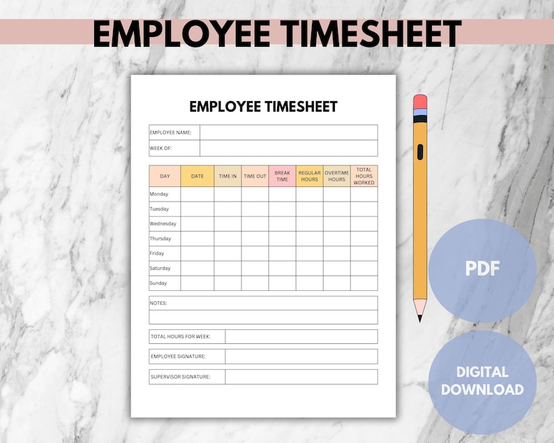 Editable Employee Timesheet Template: Printable Bi-weekly Time Tracker ...