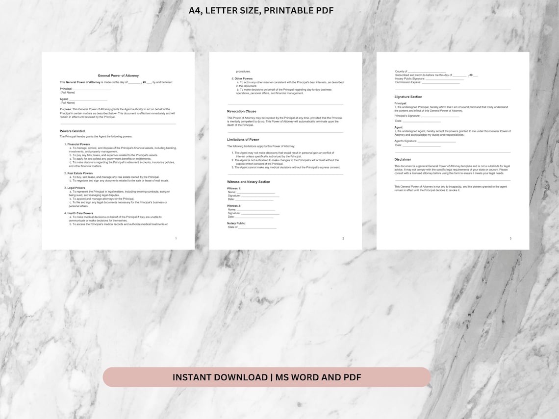 Printable Power of Attorney Template. Editable Power of Attorney Form ...