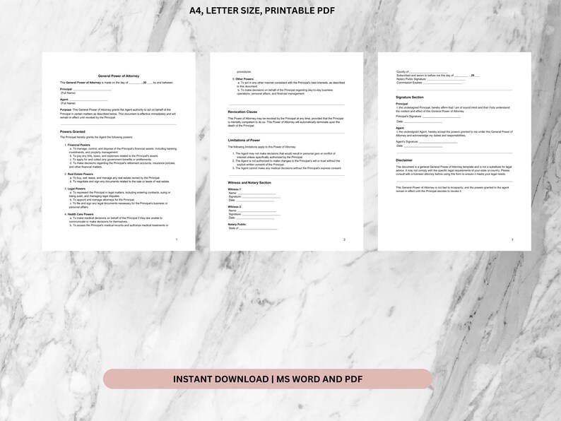 General Power of Attorney Form: Printable & Editable (PDF, DOCX) - Etsy