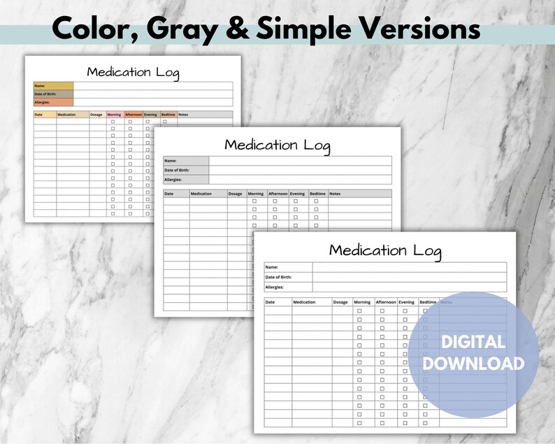 Medication Log Printable: Daily Medicine, Vitamin, & Prescription ...