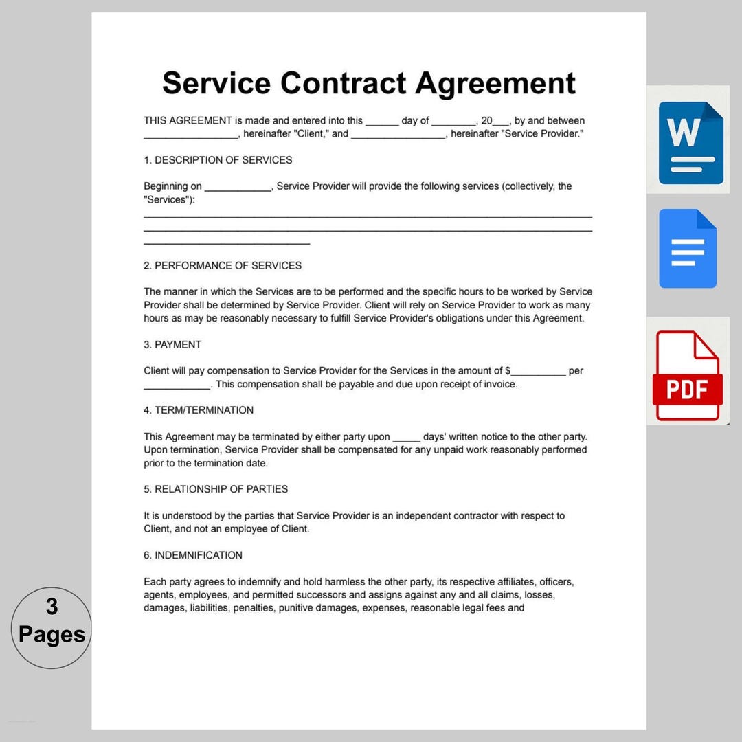 Editable Service Contract Agreement Template, Printable Services ...