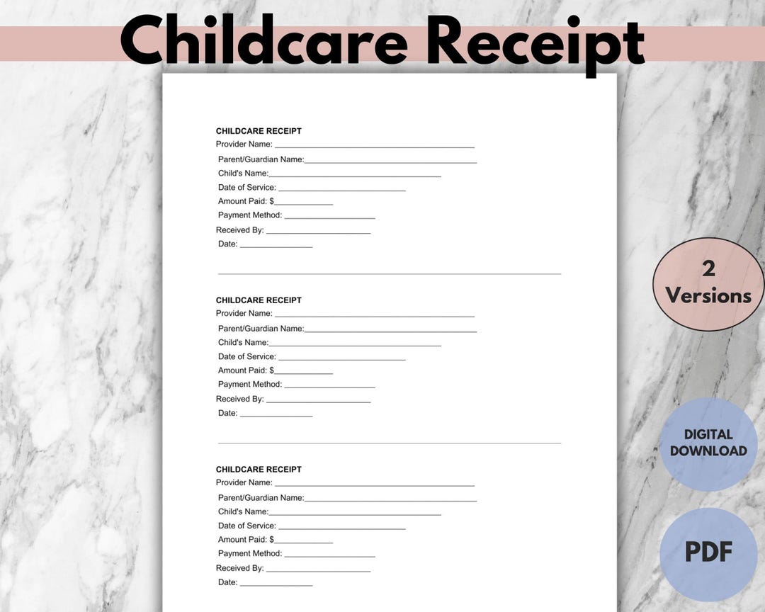 Editable Childcare Receipt Template, Daycare Payment Form, Tax Receipt ...