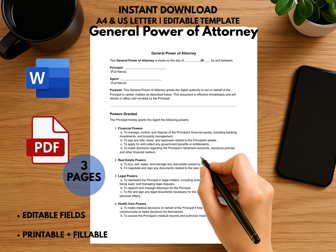 Power of Attorney Template, General POA, Power of Attorney, Property ...