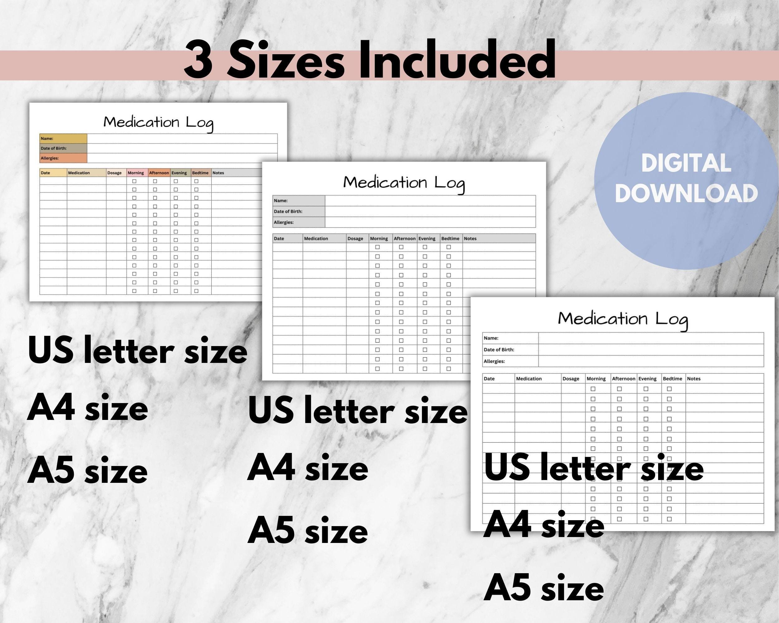 Medication Log Printable: Daily Medicine, Vitamin, & Prescription ...