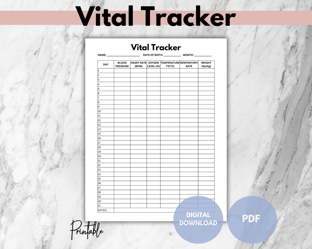 Vital Tracker, Vitals Log, Vital Signs Log, Vitals Tracker, Vital Sign ...