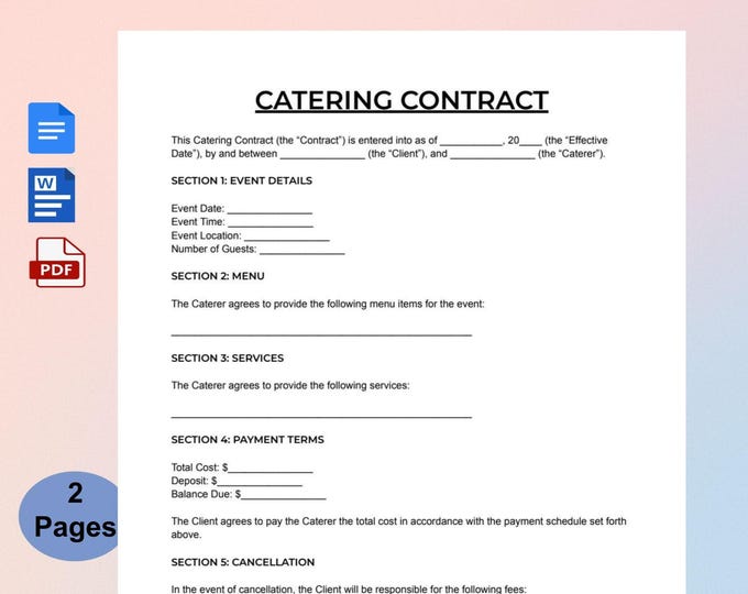 Editable Catering Agreement - Etsy Canada