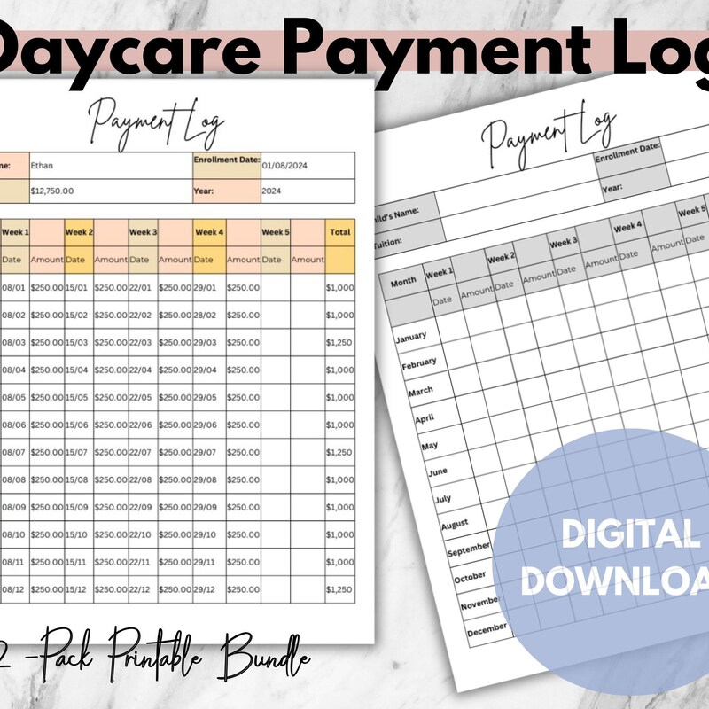 Childcare Payment Log - Etsy
