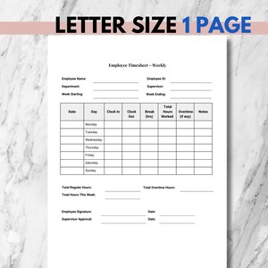 Weekly Employee Timesheet Template: Printable Work Log (PDF & Google ...