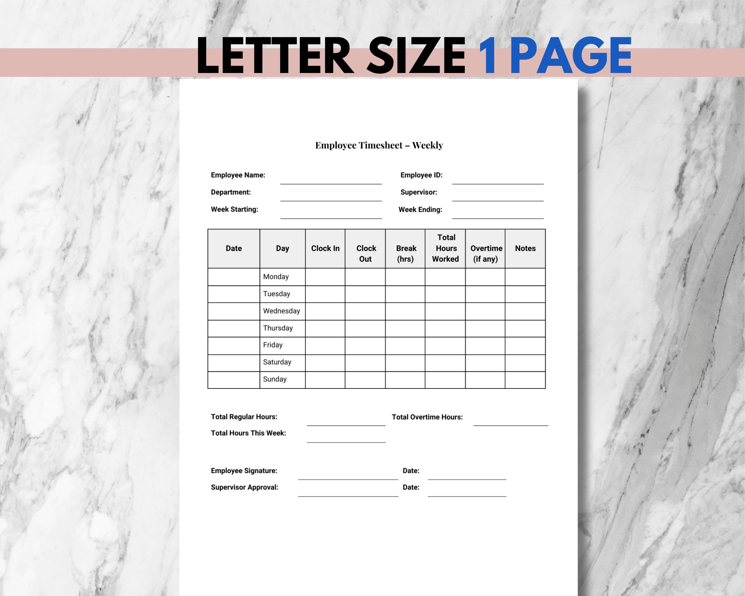 Weekly Employee Timesheet Template: Printable Work Log (PDF & Google ...