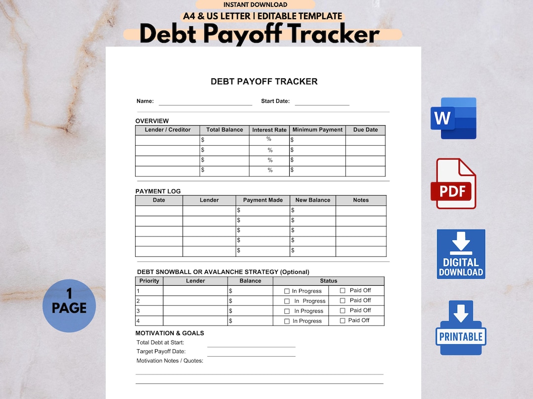 Debt Payoff Tracker Template | Printable Finance Planner | Personal ...