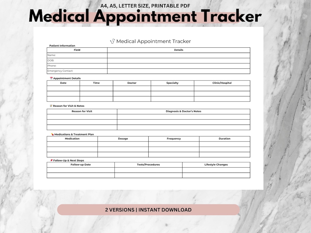 Medical Appointment Tracker | Doctor Visit Log | Doctor Appointment ...