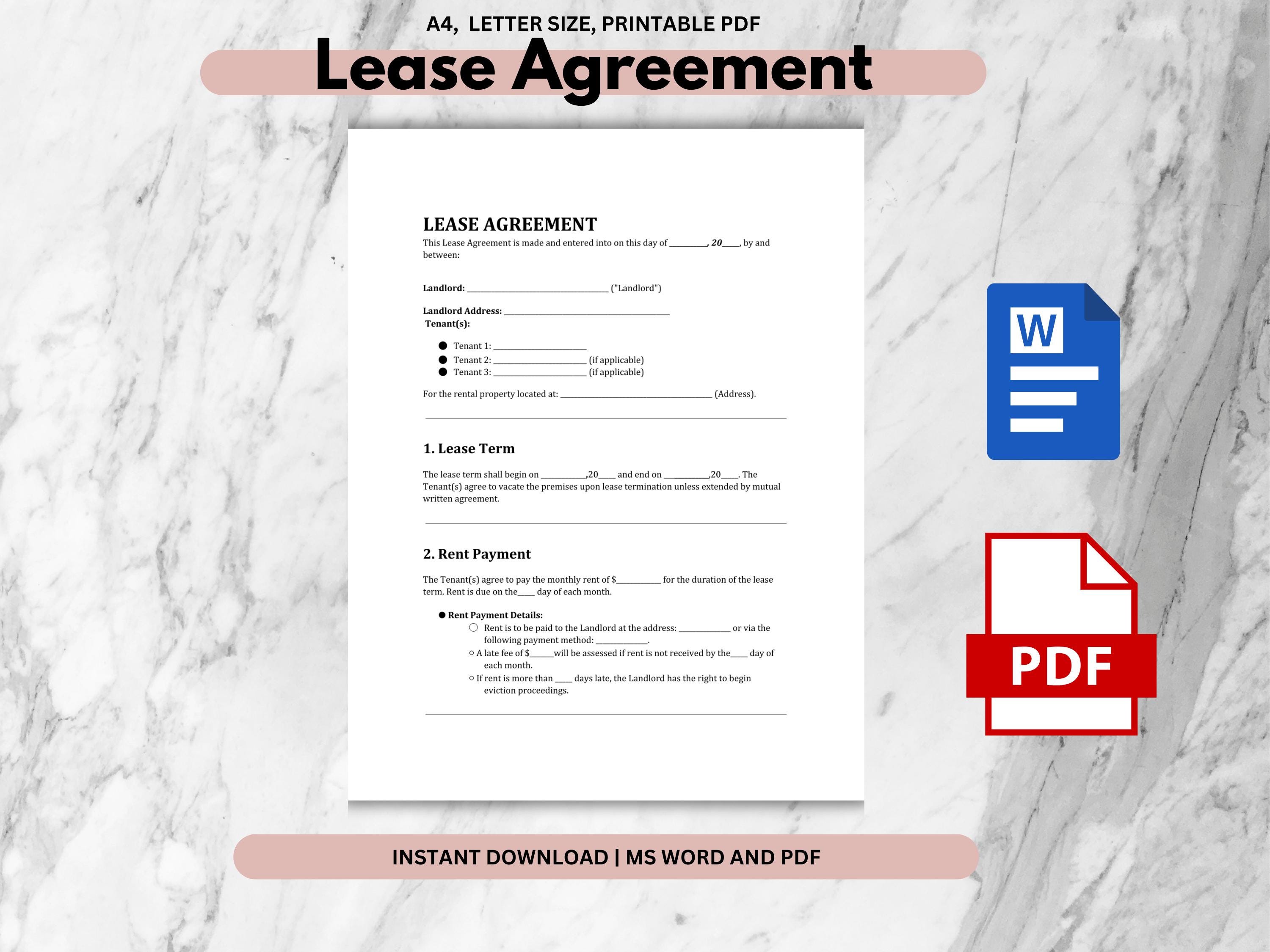Lease Agreement Template,rental Agreement Template , Residential Lease ...