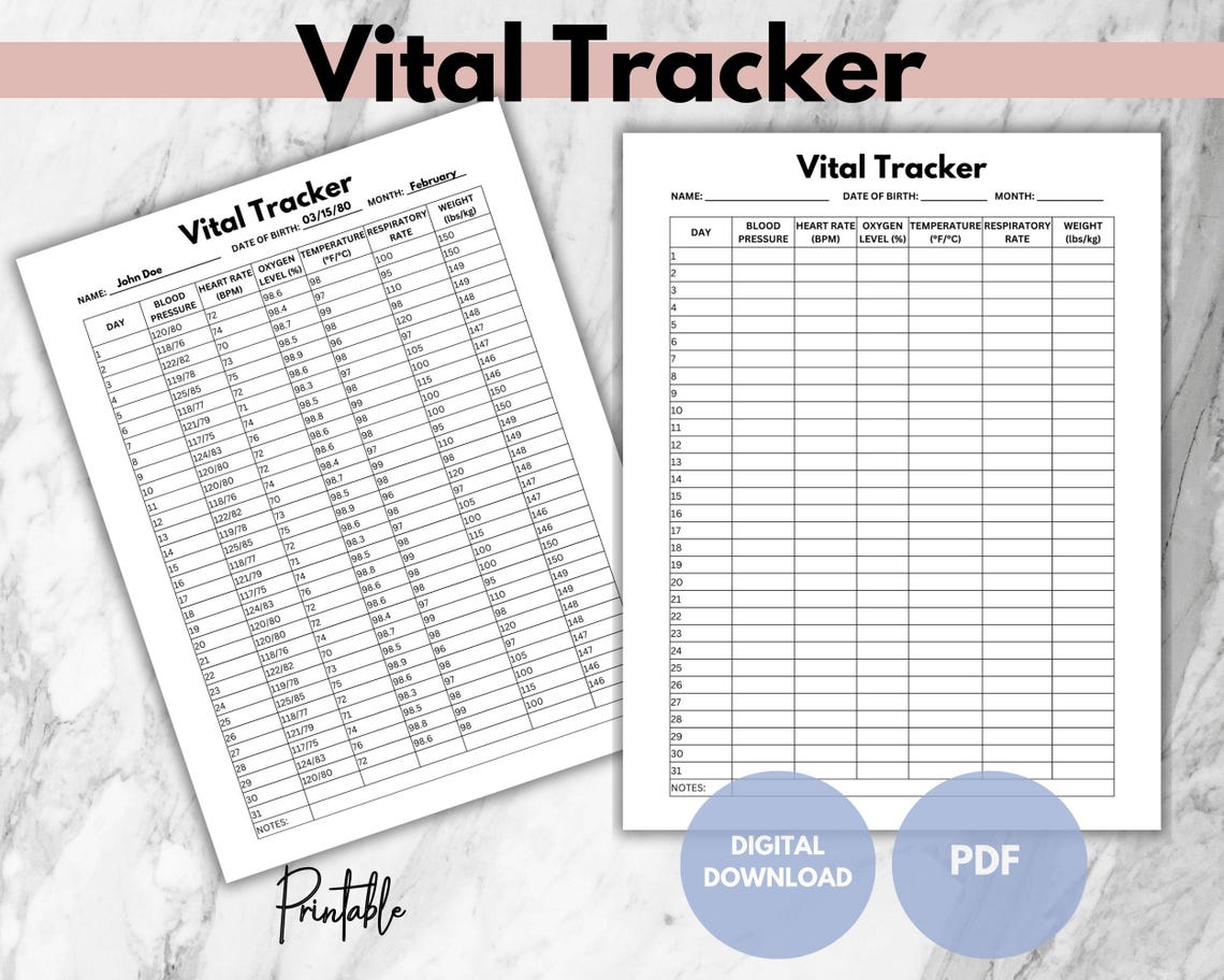Vital Tracker, Vitals Log, Vital Signs Log, Vitals Tracker, Vital Sign ...