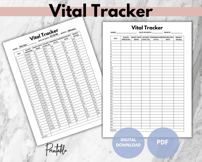 Vital Tracker, Vitals Log, Vital Signs Log, Vitals Tracker, Vital Sign Log, Printable Vitals Log ...