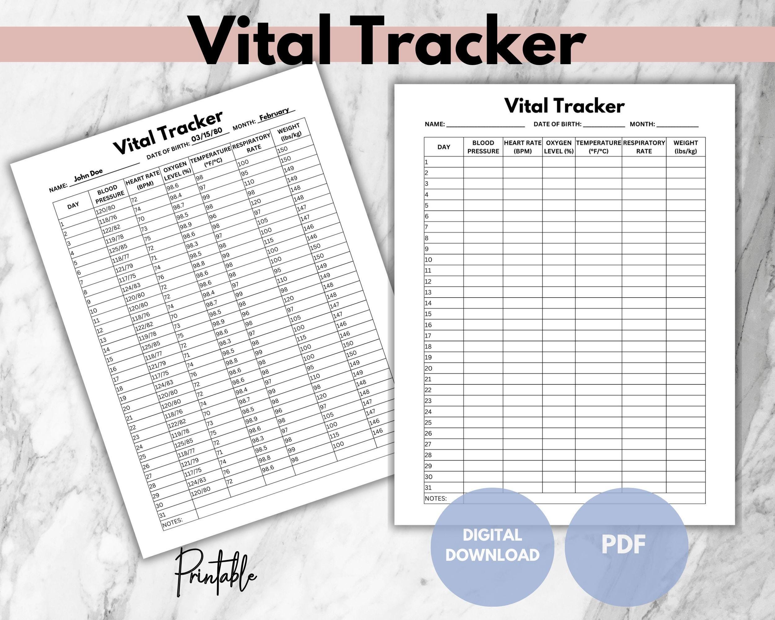 Vital Tracker, Vitals Log, Vital Signs Log, Vitals Tracker, Vital Sign ...