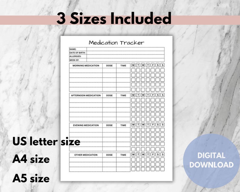 Printable Medication Tracker: Medical Planner, Health Journal (digital ...