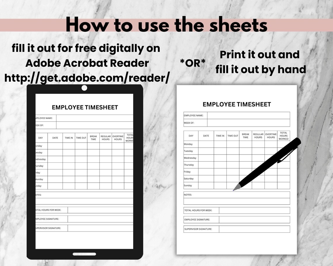 Employee Time Sheet, Timesheet Template, Time Tracker, Editable Time Sheet, Employee Payroll, Bi ...