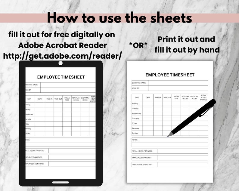 Employee Time Sheet, Timesheet Template, Time Tracker, Editable Time ...