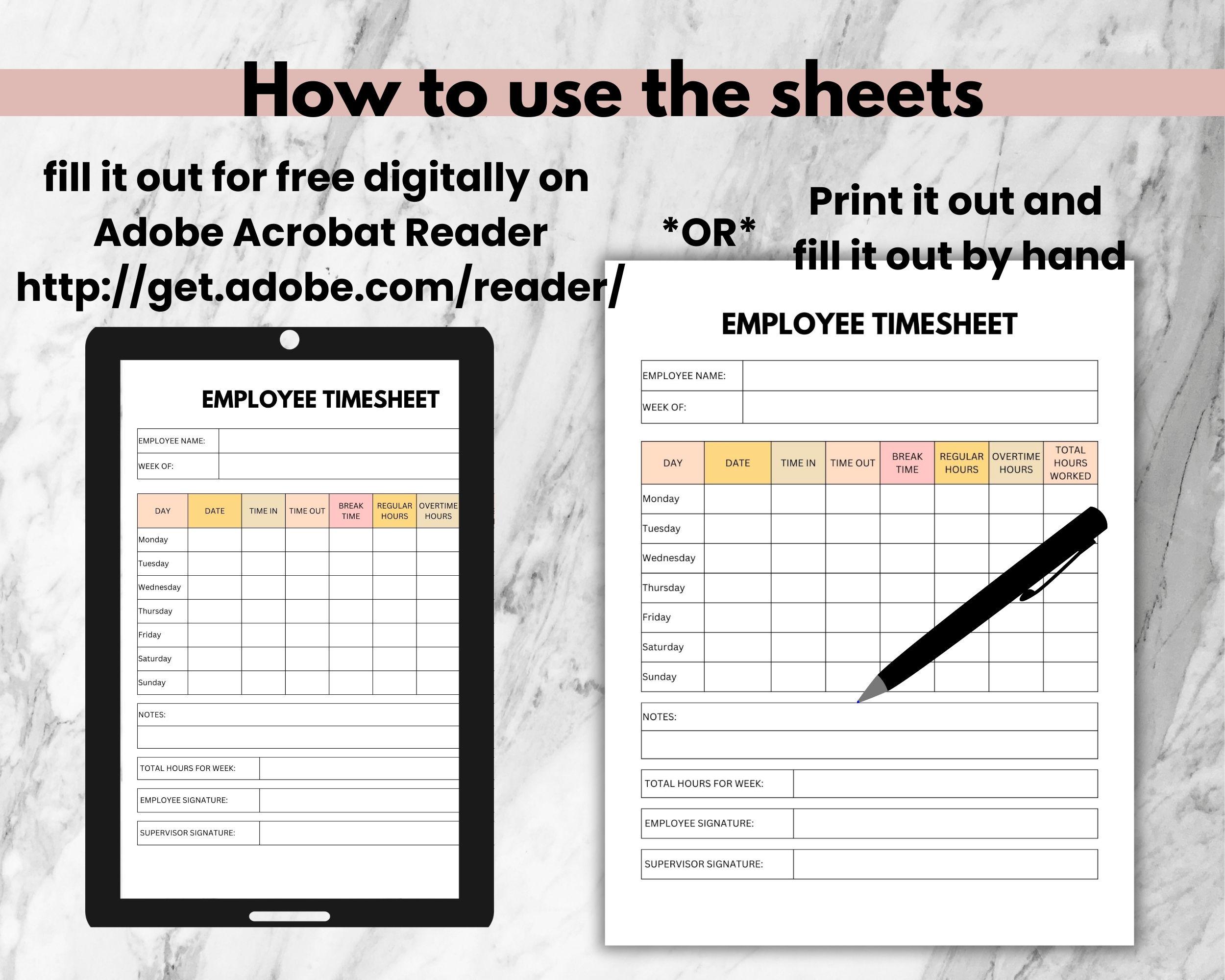 Editable Employee Timesheet Template: Printable Bi-weekly Time Tracker ...