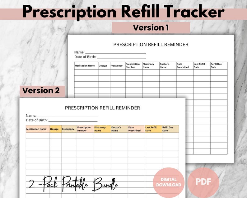 Prescription Refill Tracker, Medication Tracker, Medication Log ...