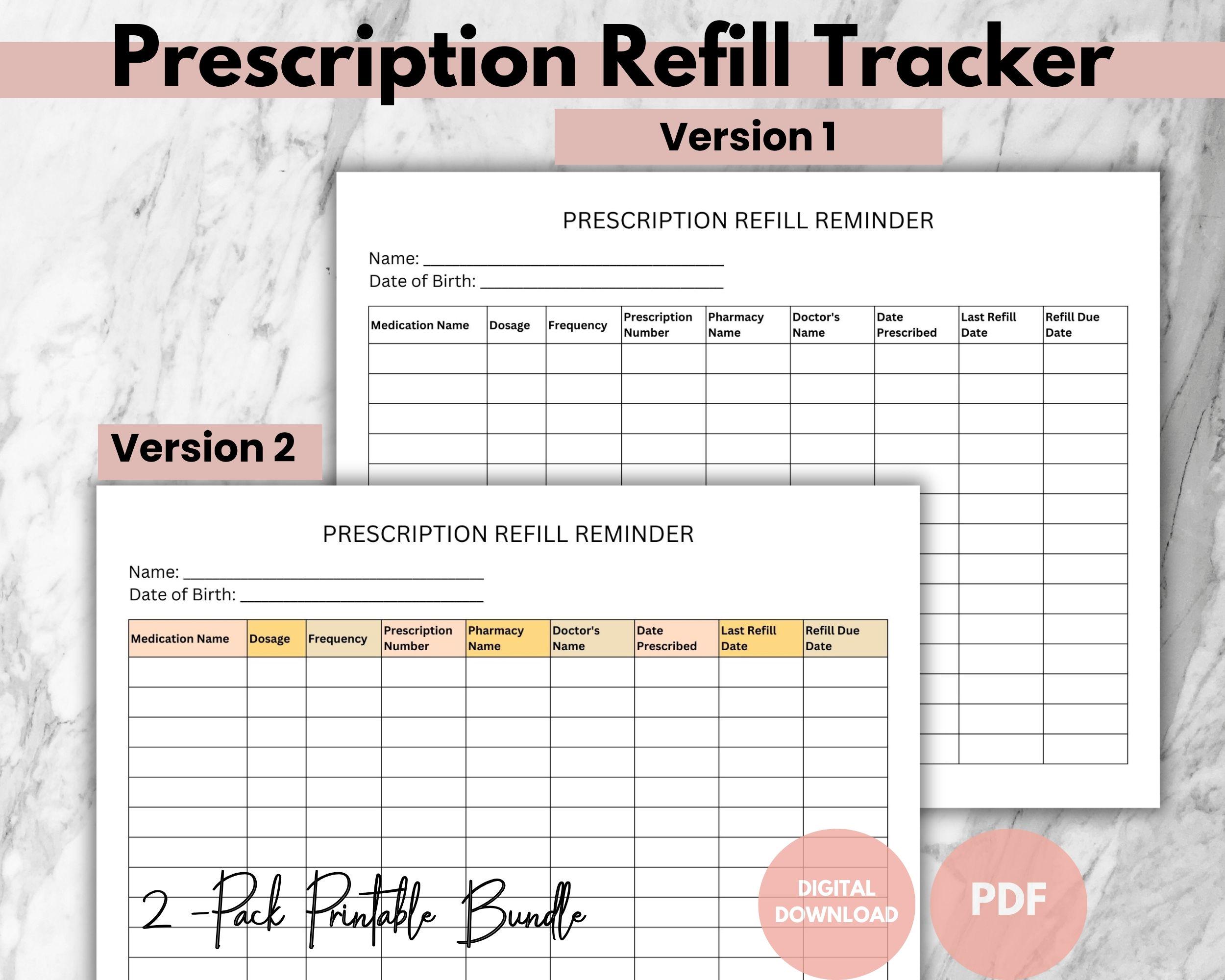 Prescription Refill Tracker, Medication Tracker, Medication Log ...