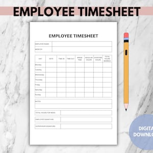Employee Time Sheet, Timesheet Template, Time Tracker, Editable Time ...