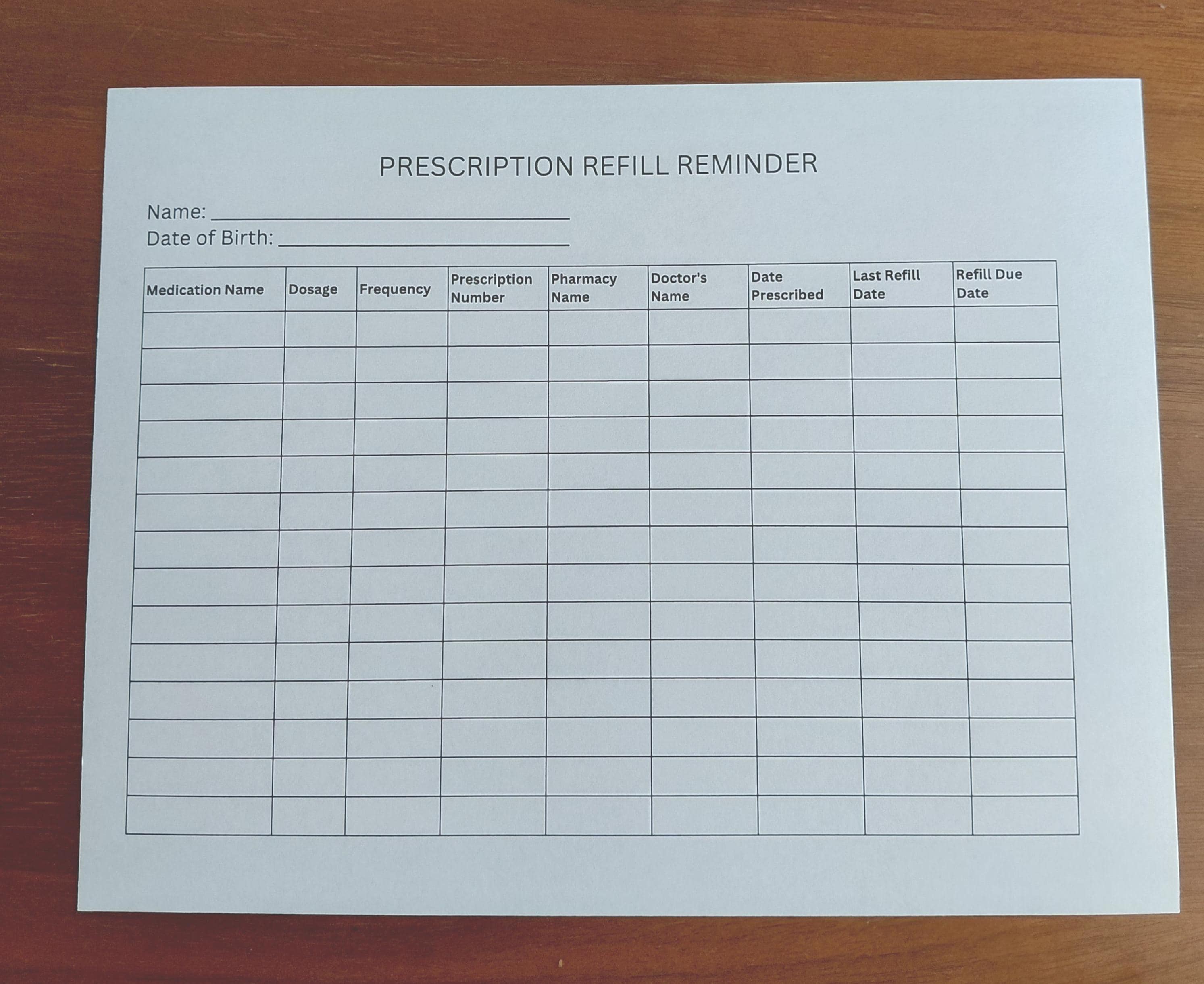 Printable Prescription Refill Tracker: Medication Log (digital Download ...