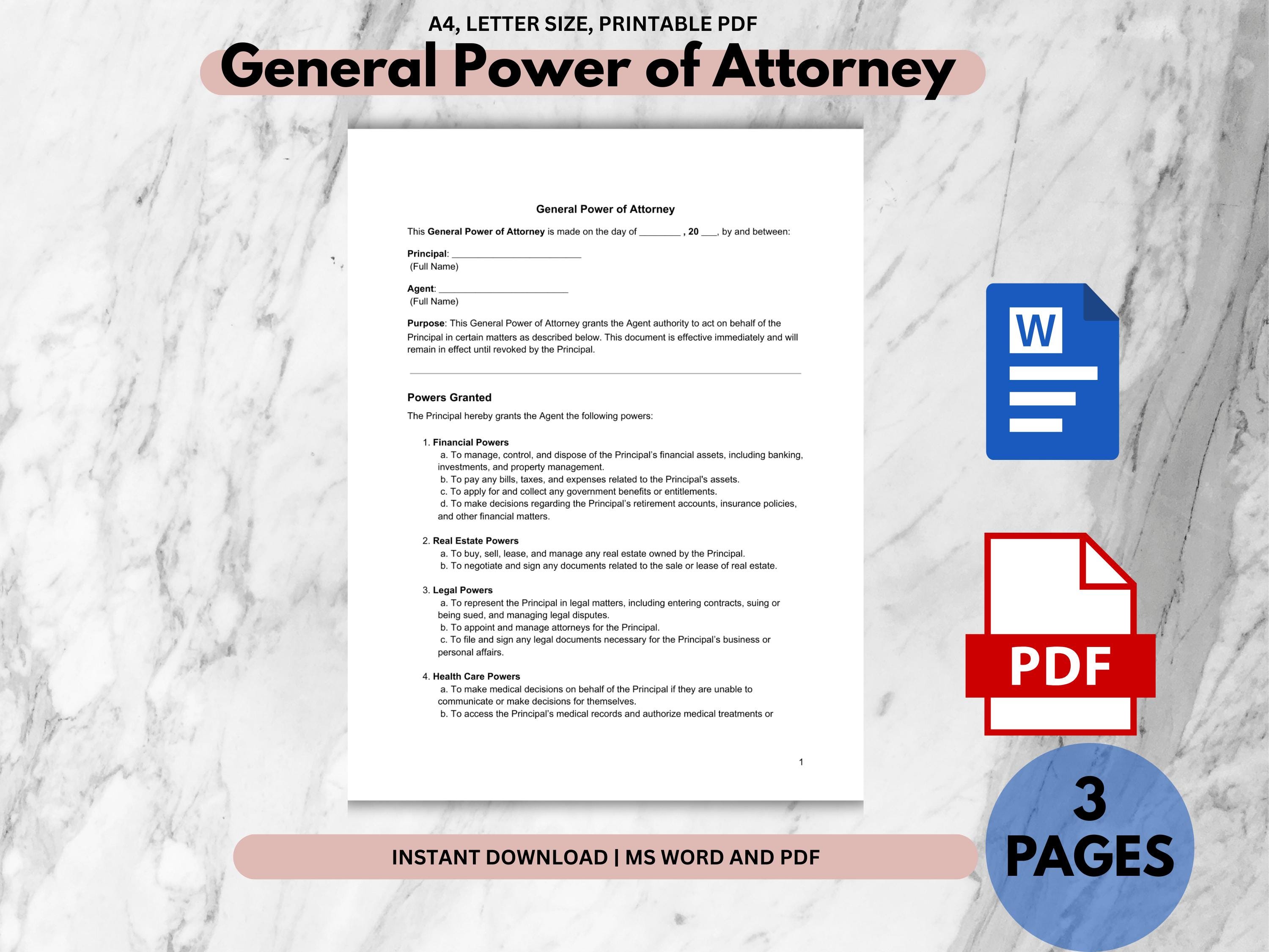Printable Power of Attorney Template. Editable Power of Attorney Form ...