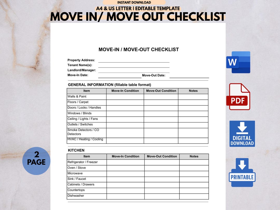 Move-in / Move-out Checklist Template | Rental Property Inspection Form ...