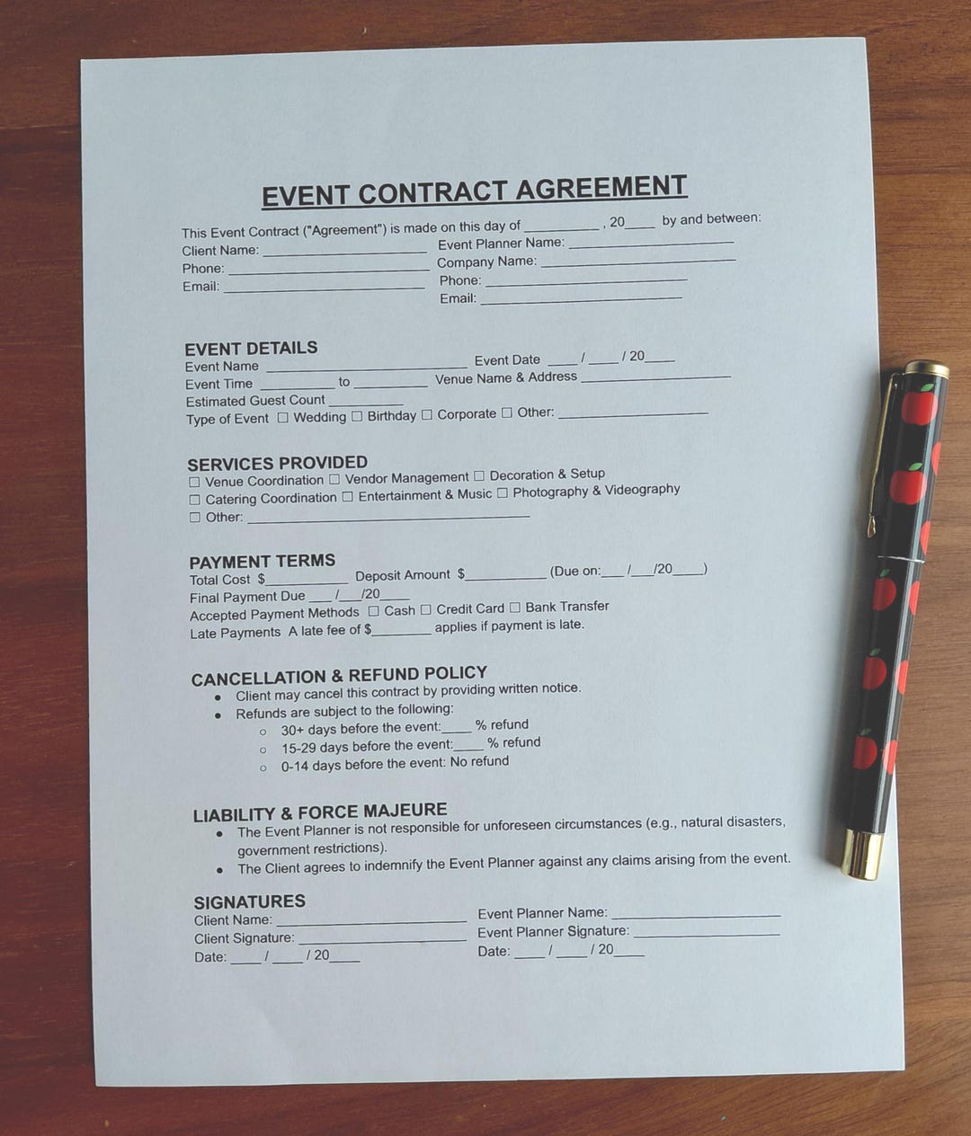 Event Contract Agreement Template: Editable Planner Contract (PDF ...