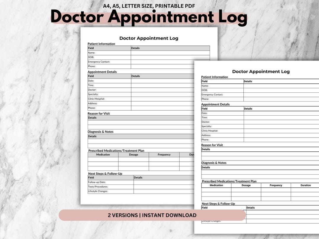 Doctor Appointment Log, Doctor Visit Tracker, Doctor Visits Log ...