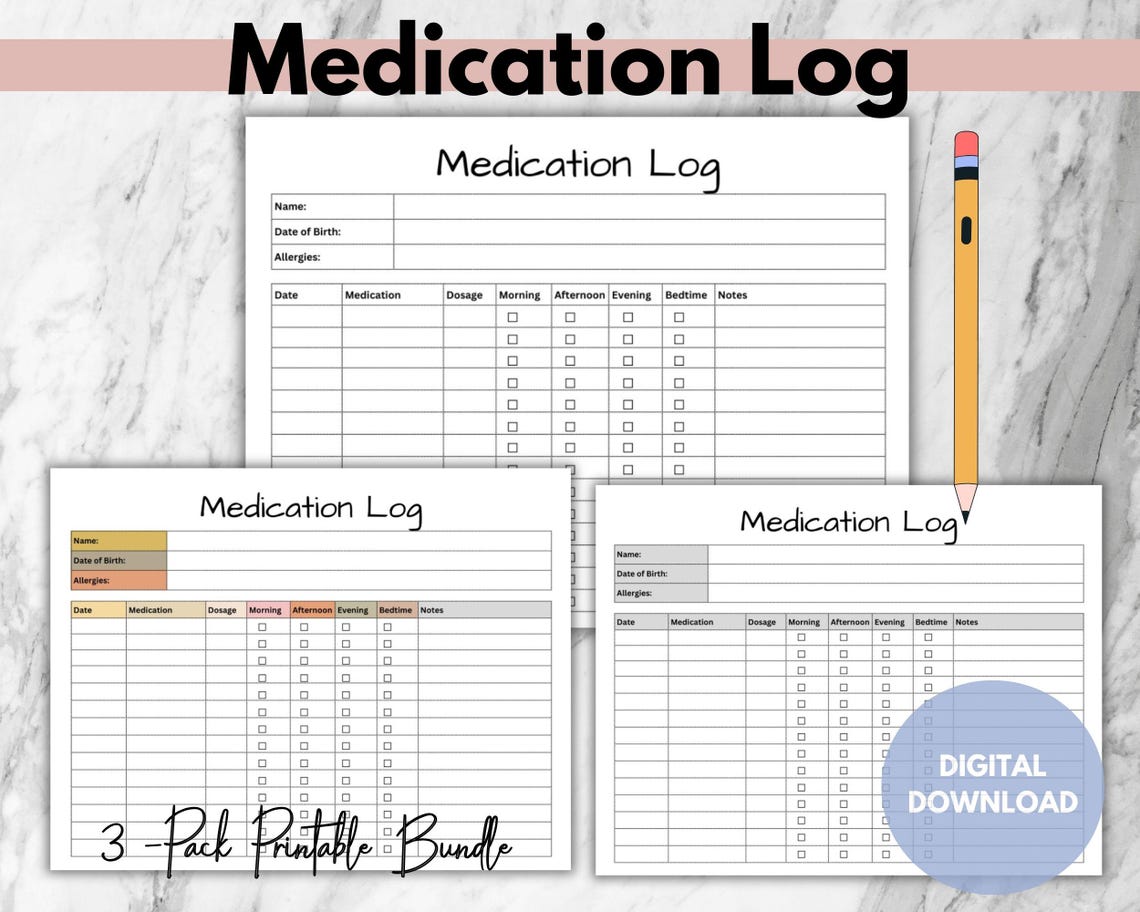 Medication Log Printable: Daily Medicine, Vitamin, & Prescription ...
