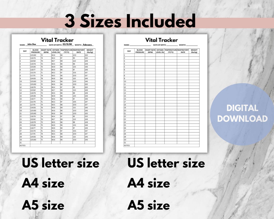 Vital Tracker, Vitals Log, Vital Signs Log, Vitals Tracker, Vital Sign ...